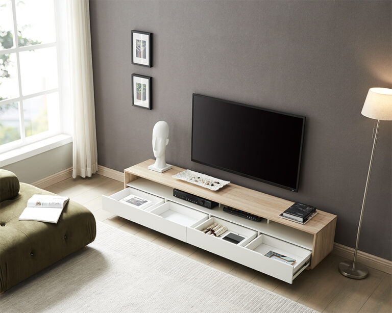 Lowline TV Unit with Drawers – Karlstad Oak & White | Modern
