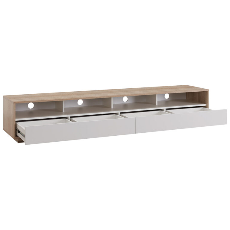 Lowline TV Unit with Drawers – Karlstad Oak & White | Modern